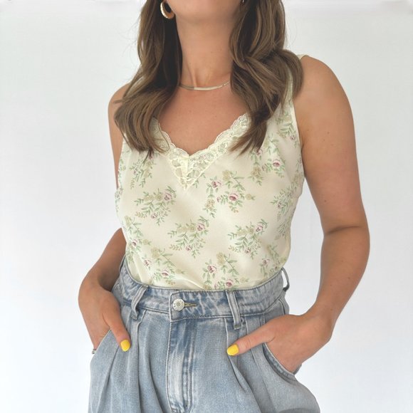 Vintage | Tops | Vintage Cream Floral Cami | Poshmark